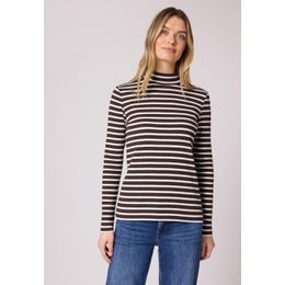 Street One Damen Langarmshirt, braun, Gr. 44, gestreift, Web, 95% Baumwolle, 5% Elasthan, Shirts, mit Turtleneck