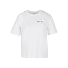 MISS TEE Damen T-Shirt "Miss Tee Take It Easy Flowers Tee", wei&szlig;, Gr. L, bedruckt, 100% Baumwolle, Shirts