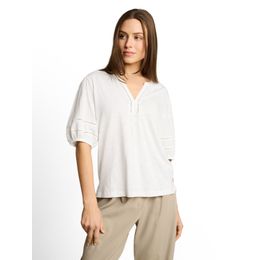 Tom Tailor Damen Blusenshirt, wei&szlig;, Gr. S, unifarben, Web, Obermaterial: 50% Baumwolle, 50% Modal, Shirts, Sommershirt mit H&auml;kel-Details
