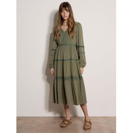 Apricot Damen Midikleid "Midi-Kleid", gr&uuml;n, Gr. 40, uni, gewebt, Obermaterial: 100% Viskose CV., Kleider, mit Spitzenbesatz und Stufen