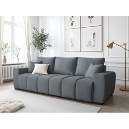 Schlafsofa Home Affaire, B:239cm, grau, 100% Polyester, Jugendzimmer, Sofas, "Bello, B: 239 cm, Liegefl. 142x194 cm", Schlaffunktion, Bettkasten & 2