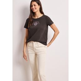 Street One Damen T-Shirt, schwarz, Gr. 40, bedruckt, Web, 100% Baumwolle, Shirts, aus reiner Baumwolle