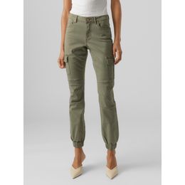 V&eacute;ro Moda VERO MODA Damen Cargohose "VMIVY MR ANKLE CARGO PANTS NOOS", gr&uuml;n, Gr. L, unifarben, Web, Obermaterial: 98% Baumwolle, 2% Elasthan, Hosen