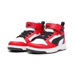 Puma Kinder Sneaker "REBOUND V6 MID AC+ PS", Gr. 28, rot, Synthetik, Schuhe, mit leicht profilierter Gummilaufsohle, mit Klettverschluss