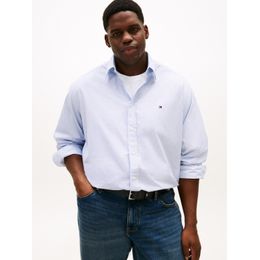 Tommy Hilfiger Big & Tall Herren Langarmhemd "BT - FLEX POP FAKESOLID", blau, Gr. 5XL, TOMMY HILFIGER BIG & TALL, Web, Obermaterial: 100% Baumwolle, Hemden, regular fit,
