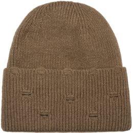 styleBREAKER Damen Strickm&uuml;tze "Strickm&uuml;tze mit Rippenmuster und Rissen", grau, Modisch, 100% Polyacryl PAN., M&uuml;tzen
