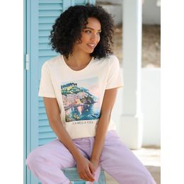 Heine Damen T-Shirt "T-Shirt", beige, Gr. 40, bedruckt, gemustert, mehrfarbig, 95% Baumwolle, 5% Elasthan, Shirts