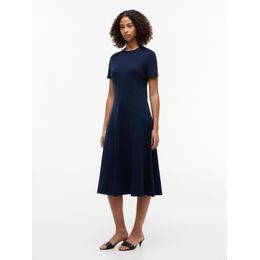Tommy Hilfiger Damen Midikleid "INTERLOCK F&F MIDI DRESS", blau, Gr. S, unifarben, Interlock, Obermaterial: 100% Baumwolle, Kleider,