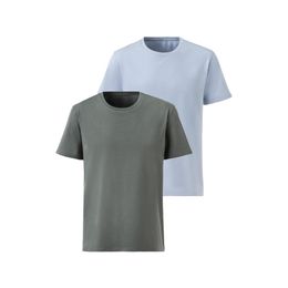 Herren T-Shirt, blau, Basic, Gr. L, AUTHENTIC LE JOGGER, unifarben, Jersey, Obermaterial: 100% Baumwolle, Shirts, Freizeitshirt aus 100% Baumwolle