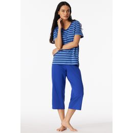 Schiesser Damen Schlafanzug "Casual Essentials", Gr. 36, blau, Single Jersey, Obermaterial: 100% Baumwolle, Homewear-Sets, mit modisch umgeschlagenen