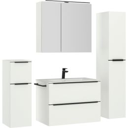Badm&ouml;bel-Set Nobilia, B:160cm H:169cm T:48,7cm, wei&szlig;, Kastenm&ouml;bel-Sets, "Levere", inkl. Spiegelschrank mit Beleuchtung und Dimmerfunktion, in 4