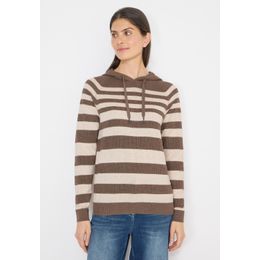 Cecil Damen Strickpullover, braun, Gr. M, gestreift, Web, 60% Baumwolle, 40% Viskose, Pullover, mit Kapuze