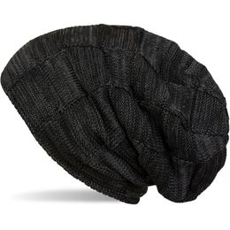 styleBREAKER Damen Strickm&uuml;tze "Feinstrick Beanie mit Karo Strick", schwarz, Modisch, 100% Viskose CV., M&uuml;tzen