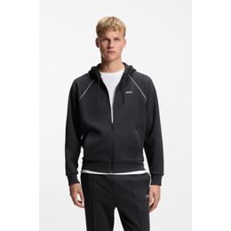 BOSS Green Herren Sweatjacke, schwarz, Gr. L, unifarben, Piqu&eacute;, Obermaterial: 53% Baumwolle, 44% Polyester, 3% Elasthan, Sweatjacken, mit Kapuze,