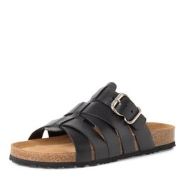 Tamaris Damen Pantolette, Gr. 39, schwarz, Glattleder, unifarben, Basic, Schuhe, Schlupfschuh, Hausschuh, Sommerschuh mit Veloursleder-Fu&szlig;bett