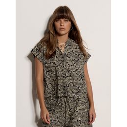 Apricot Damen Blusentop "Cropped-Bluse", schwarz, Gr. 42, gemustert, gewebt, Obermaterial: 100% Baumwolle CO., Blusen, mit Blattmuster