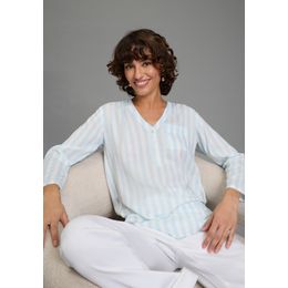 Laura Scott Damen Schlupfbluse, blau, Gr. 38, gestreift, Web, Obermaterial: 100% Viskose, Blusen, gestreifte Langarmbluse, leicht transparent,