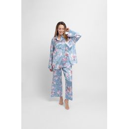 Dorina Damen Pyjamaoberteil "Bella", Gr. S, blau, Web, Obermaterial: 90% Polyester, 10% Elasthan, Shirts, Blumen-Muster, Kn&ouml;pfe, weich, bequem