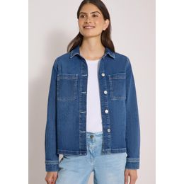Cecil Damen Kurzjacke, blau, Gr. S, unifarben, Web, 84% Baumwolle, 13% Polyester, 3% Elasthan, Jacken, mit Knopfleiste