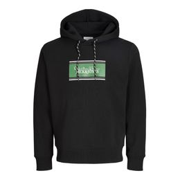 Jack & Jones JACK & JONES Herren Kapuzensweatshirt "JJBUSTER SWEAT HOOD BTS"schwarz, Gr. XL, bedruckt, angeraute Sweatware, Obermaterial: 60% Baumwolle, 40%
