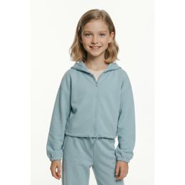 Tom Tailor Kinder Sweatjacke "Full Zip", blau, Gr. 152, Sweatware, Obermaterial: 100% Baumwolle, Sweatjacken, mit Kordelzug in kurzer Form