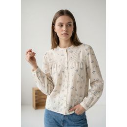 Only Damen Druckbluse "ONLLARI L/S FLOWER SHIRT NOOS WVN", beige, Gr. XS, bedruckt, Web, Obermaterial: 100% Baumwolle, Blusen