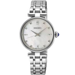 Seiko Damen Quarzuhr, silber, Armbanduhren, Armbanduhr, Damenuhr, Edelstahlarmband, analog, Diamant