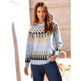 Heine Damen Strickpullover "Pullover", blau, Gr. 44, gemustert, mehrfarbig, 77% Polyester, 11% Polyamid, 8% Wolle, 4% Elasthan, Pullover