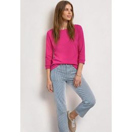 Street One Damen Langarmshirtmagenta dream, Gr. 36, unifarben, Web, 100% Baumwolle, Shirts, mit U-Boot-Ausschnitt