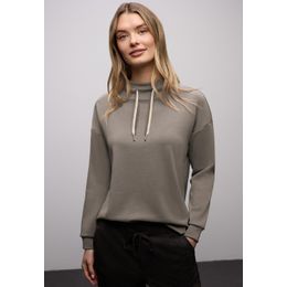 Street One Damen Langarmshirt, beige, Gr. 38, unifarben, Stoff, 46% Modal, 46% Polyester, 8% Elasthan, Shirts, mit Kordelzug und Schleife