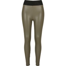 Urban Classics Damen Leggings "Urban Classics Damen Ladies Faux Leather High Waist Leggings", gr&uuml;n, Gr. XS, unifarben, 91% Polyester, 9% Elasthan,