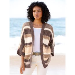 Heine Damen Strickjacke, braun, Gr. 44, gemustert, gestreift, mehrfarbig, 52% Polyacryl, 24% Polyamid, 20% Polyester, 3% Wolle, 1% Elasthan,