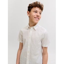 Jack & Jones Kinder Kurzarmhemd "JJEBREEZE LINEN BLEND SHIRT S/S SN JNR"wei&szlig;, Gr. 152, JACK & JONES JUNIOR, unifarben, Web, Obermaterial: 70% Baumwolle, 30%