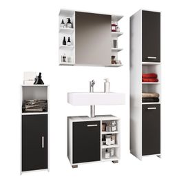 Badm&ouml;bel-Set Vcm, B:140cm T:30cm, schwarz, Obermaterial: 100% Holz Wood., Schr&auml;nke, "4-tlg. Komplett Badm&ouml;bel Badschrank Set Zalo I"