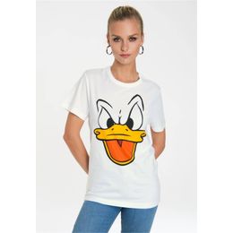 logoshirt Damen T-Shirt "Donald Duck &ndash; Face", wei&szlig;, Gr. M, bedruckt, 100% Baumwolle, Shirts, mit lizenziertem Originaldesign