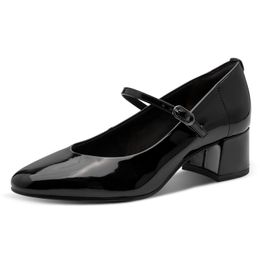 Tamaris Damen Spangenpumps, Gr. 40, schwarz, Lacklederimitat, unifarben, Schuhe, Blockabsatz, Abendschuh, Festtagsschuh mit verstellbarem Riemchen