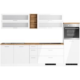 K&uuml;chenzeile KOCHSTATION, B:300cm H:166cm T:60cm, wei&szlig;, Komplettk&uuml;chen-Sets, "KS-Milan, optional mit Muldenl&uuml;fter", Breite 300 cm, wahlweise mit