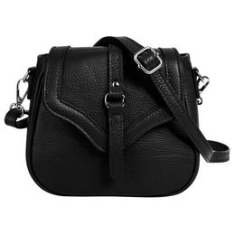 CLUTY Damen Umh&auml;ngetasche, schwarz, Leder, leicht gl&auml;nzend, unifarben, Taschen, echt Leder, Made in Italy