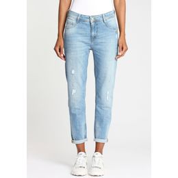 Gang Damen Relax-fit-Jeans "94AMELIE CROPPED", blau, Gr. 32, leichte Abriebeffekte, unifarben, Denim/Jeans, Obermaterial: 90% Baumwolle, 8%