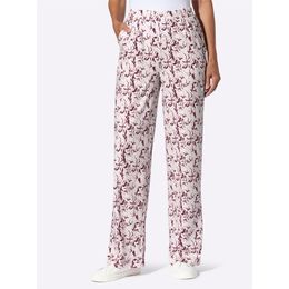 Damen Schlupfhose, rot, Gr. 48, gebl&uuml;mt, gemustert, mehrfarbig, 100% Baumwolle, Hosen