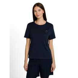 Tom Tailor Damen Kurzarmshirt, blau, Gr. L, bedruckt, Single Jersey, Obermaterial: 100% Baumwolle, Shirts, Sommershirt mit kleinem Statement-Print