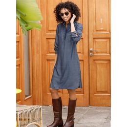 Heine Damen Blusenkleid "Kleid", blau, Gr. 44, unifarben, Denim/Jeans, 100% Lyocell, Kleider