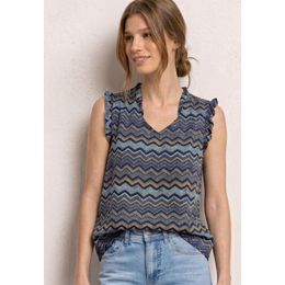 Street One Damen Blusentopfrozen wave, Gr. 42, gemustert, Web, Obermaterial: 88% Viskose, 12% Polyamid, Blusen, Sommerbluse mit Zick-Zack-Muster