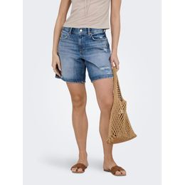 Only Damen Jeansshorts "ONLMILTON MW DESTROY SHORT DNM", blau, Gr. L, unifarben, Denim/Jeans, Obermaterial: 100% Baumwolle, Jeans, Baumwolle, Regular