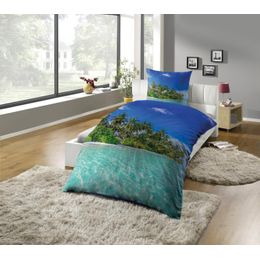 Bettw&auml;sche Kinzler, bunt, Microfaser, Obermaterial: 100% Polyester, Bettw&auml;sche, "Fotodruck-Bettw&auml;sche "Insel"", pflegeleicht