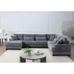 Wohnlandschaft OTTO HOME, B:332cm H:81cm T:241cm, grau, Sofas, "Miron", weicher XXL-Cordbezug, inklusive 6 Zierkissen