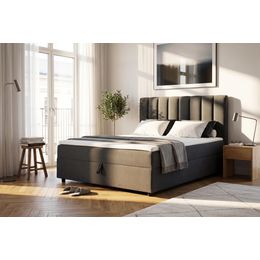 Boxbett OTTO HOME, B:142cm L:210cm, grau, Komplettbetten, "HAILEYY, Polsterbett mit Bettkasten, inkl. Taschenfederkernmatratze H3", mit