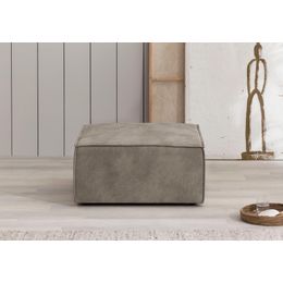 Hocker OTTO HOME, B:80cm H:42cm T:80cm, grau, 100% Polyester, Wohnzimmer, Hocker, "SHERWOOD Vintage Lederoptik XXL-Hocker f&uuml;r Loveseat", Hocker