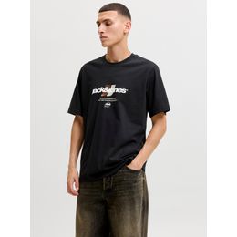 Jack & Jones JACK & JONES Herren Rundhalsshirt "JCOCLUB GRAPHIC FRONT PRINT TEE SS CN", schwarz, Gr. S, bedruckt, Jersey, Obermaterial: 100% Baumwolle, Shirts,