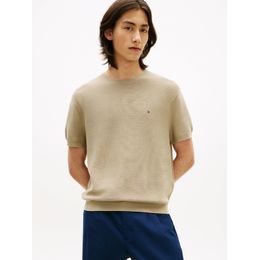 Tommy Hilfiger Herren Kurzarmpullover "COOL TOUCH STRUCTURE", beige, Gr. XL, Strick, Obermaterial: 100% Baumwolle, Pullover, Relaxed Fit, aus Strick